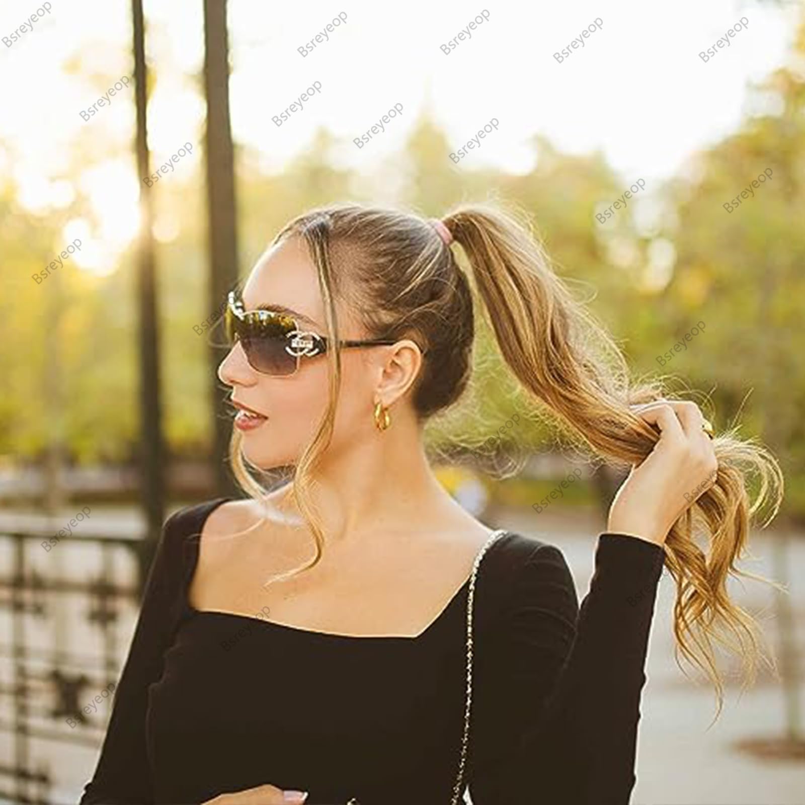 Bsreyeop Wrap Around Y2K Sunglasses for Women Men Fashion Large Frame One-piece Shades Trendy Shield Design Gradient Lens (Black Frame/Gradient Brown Lens C1)