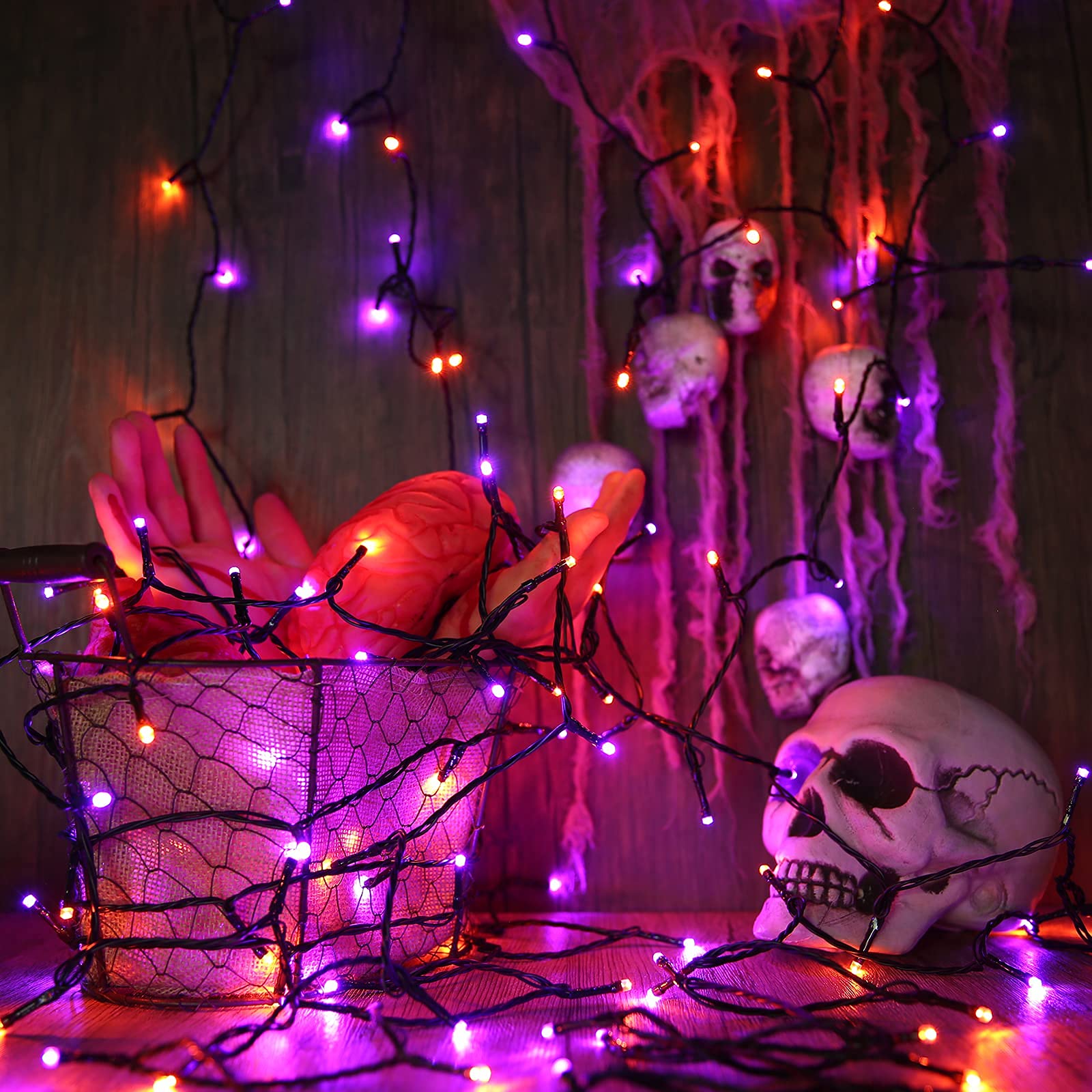 Joomer Orange Purple Halloween Lights 82FT 200 LED Connectable Halloween String Lights with 8 Modes Timer Waterproof Plug-In Orange Purple String Lights for Indoor Outdoor Halloween Decorations