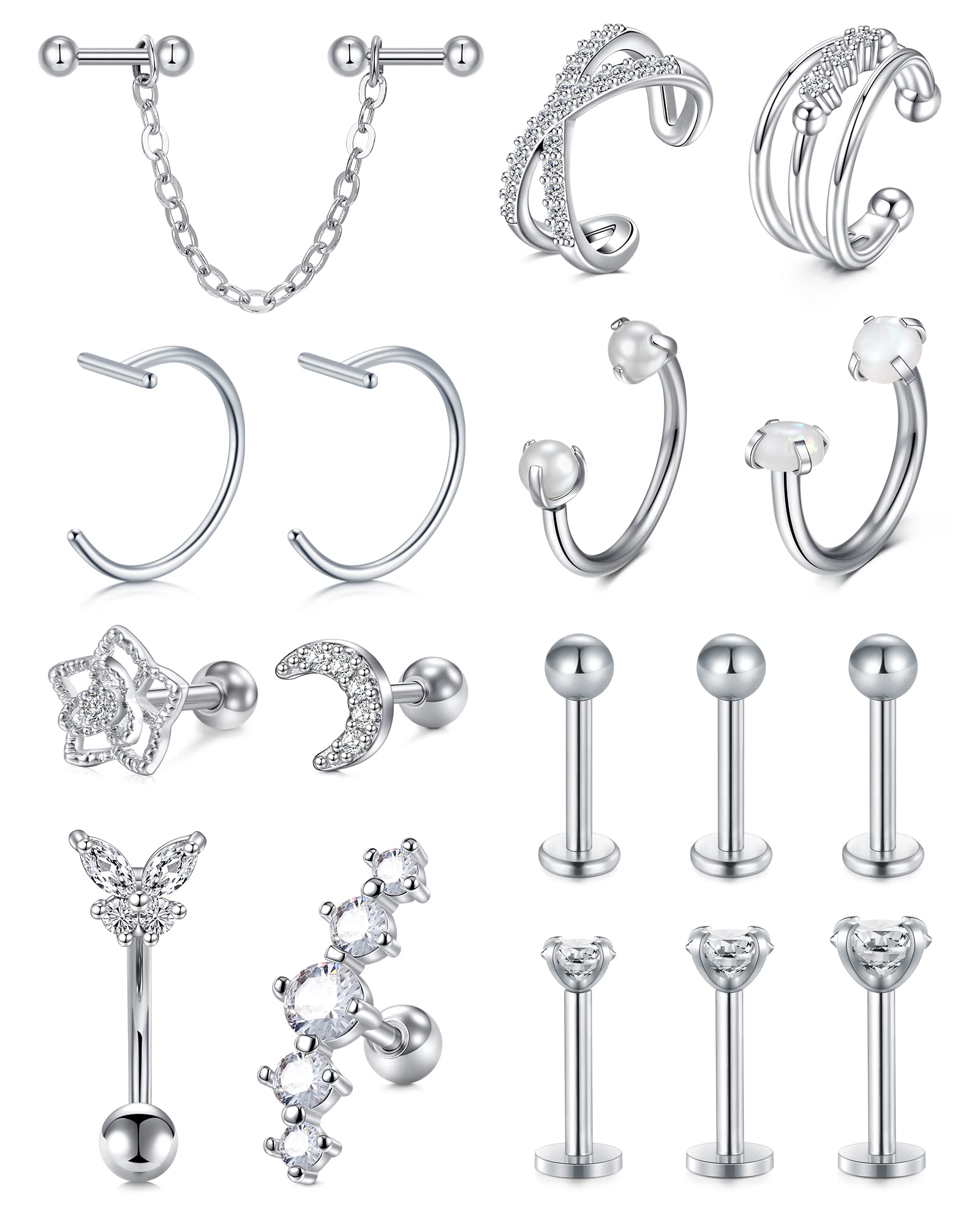 AVYRING 16g Nose Septum Rings Hoop Horseshoe Ring Surgical Steel Piercing Ring Jewelry for Women Men 24pcs pack