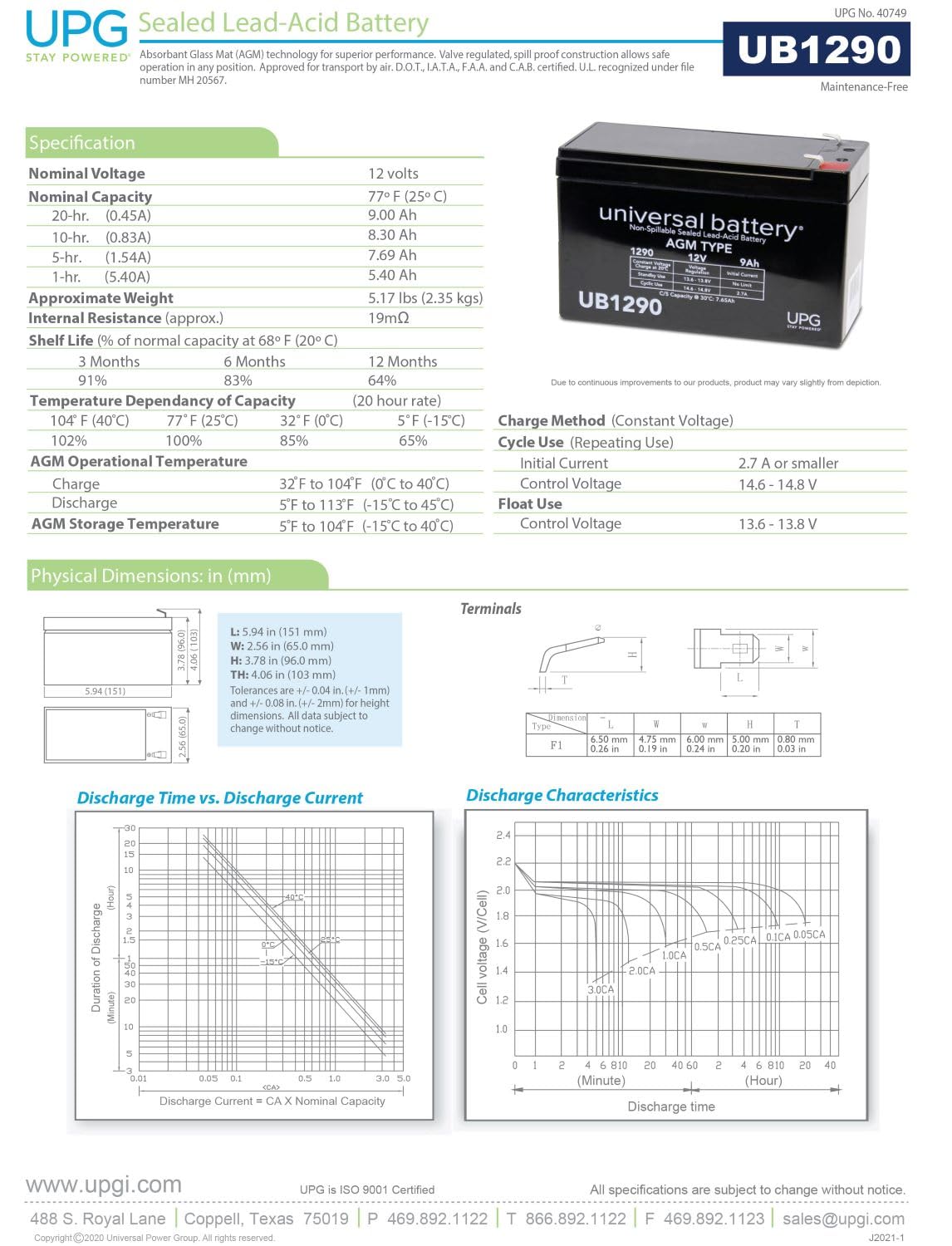 UB1290 Replacement for Parasystems/Minuteman PRO500E UPS Battery 12V 9AH