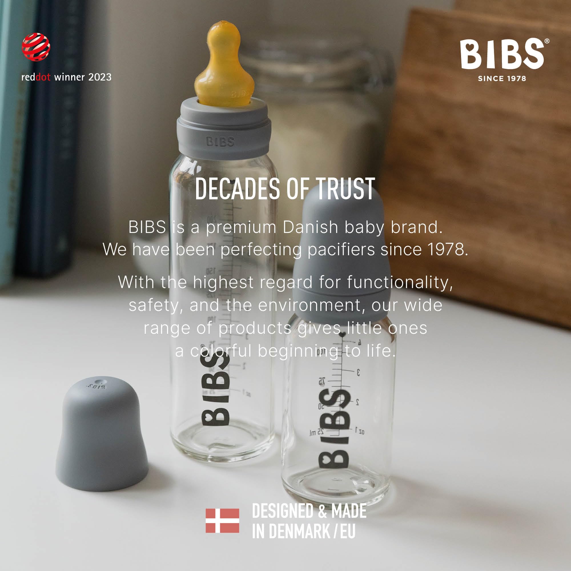 BIBS Baby Glass Bottle. Anti-Colic. Round Natural Rubber Latex Nipple. Supports Natural Breastfeeding, Complete Set - 225 ml, Cloud