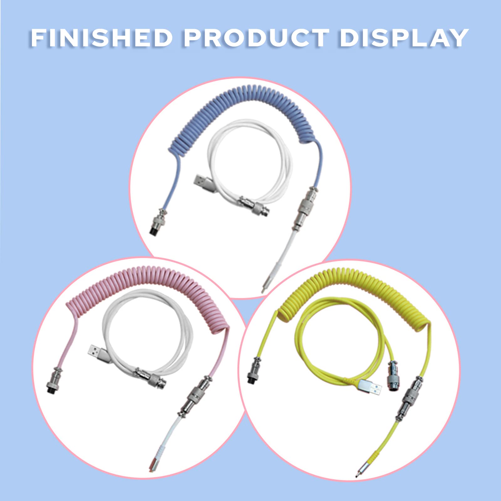 EPOMAKER AJAZZ Detachable Coiled Keyboard Cable Type C to USB-A with Aviation Connector for Mechanical Gaming Keyboard(Blue)