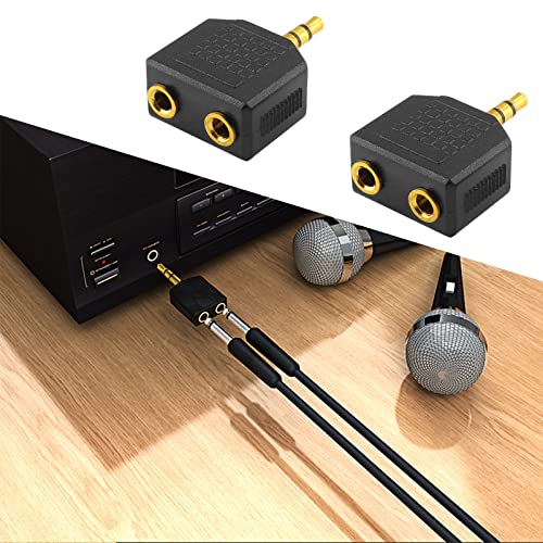 Eilumduo 3.5mm Headphone Y Splitter, 2 Pcs Gold Plated Male to Dual Female Audio Stereo Jacks, Black Adapter Converter for Media Players, Audio Devices