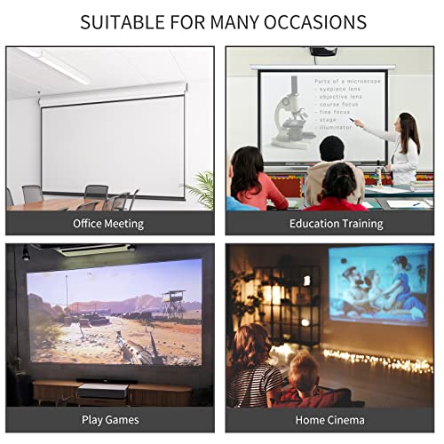 Aoxun Motorized Projector Screen Pull Down with Remote Control 100 inch Electric 16:9 Projection Screen,Video Projection Screens-White