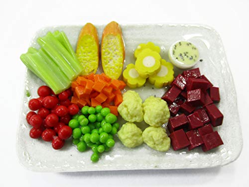 Dollhouse Miniatures Food Mixed Grilled Vegetables Green Salad Plate 1:6 Compatible with Barbie 15845