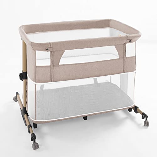 Baby Crib,3 in 1 Baby Bassinet Bedside Crib Bedside Sleeper Adjustable Portable Bed for Infant,Baby Newborn Must Have Bed,Beige