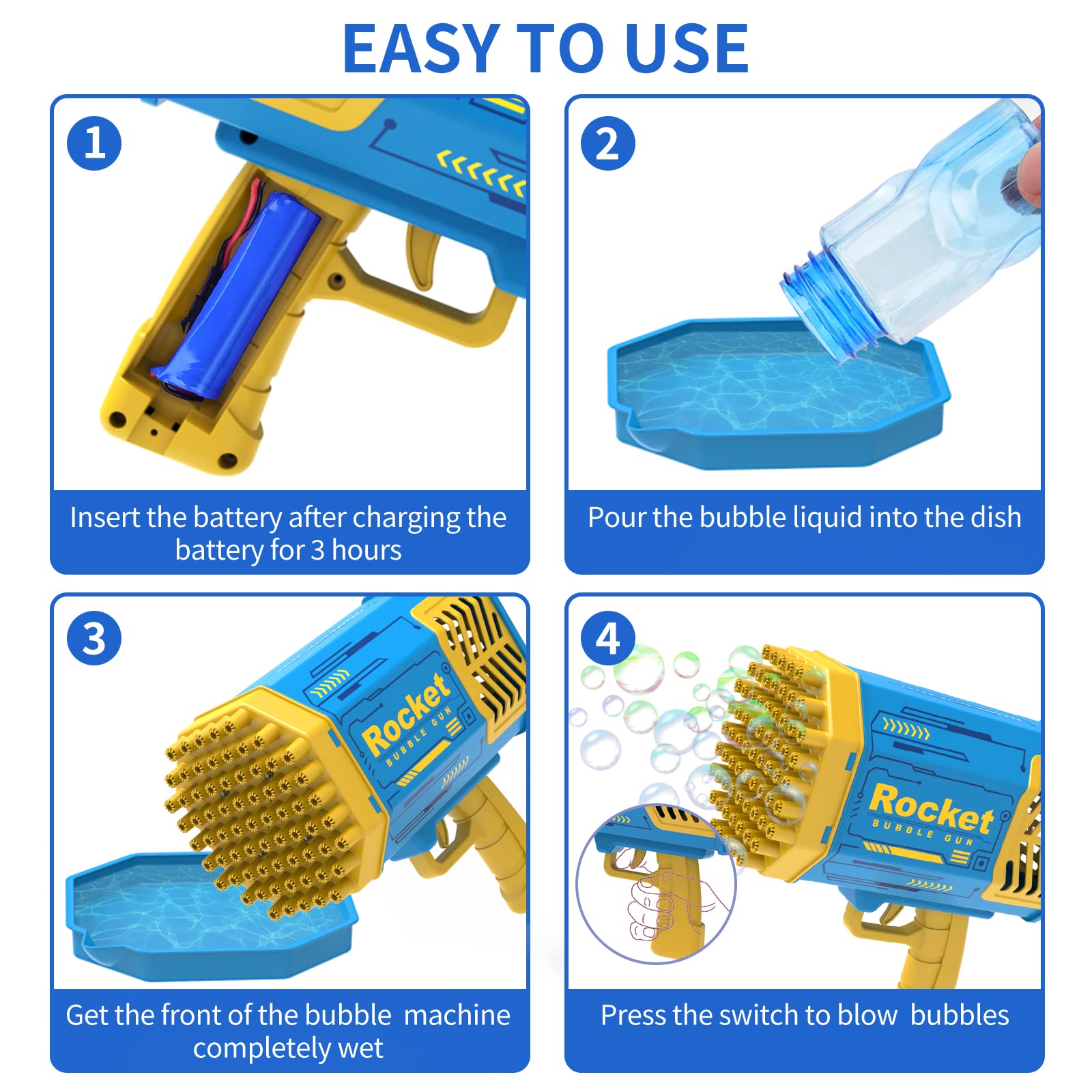 Bubble Machine Gun, Bubble Guns with Lights, 20 Bubble Solution, Bubble Blower for Toddlers Kids Adults, Bubble Machine for Parties Birthday Xmas Easter Gift, Outside Toys - Blue Bubble Maker