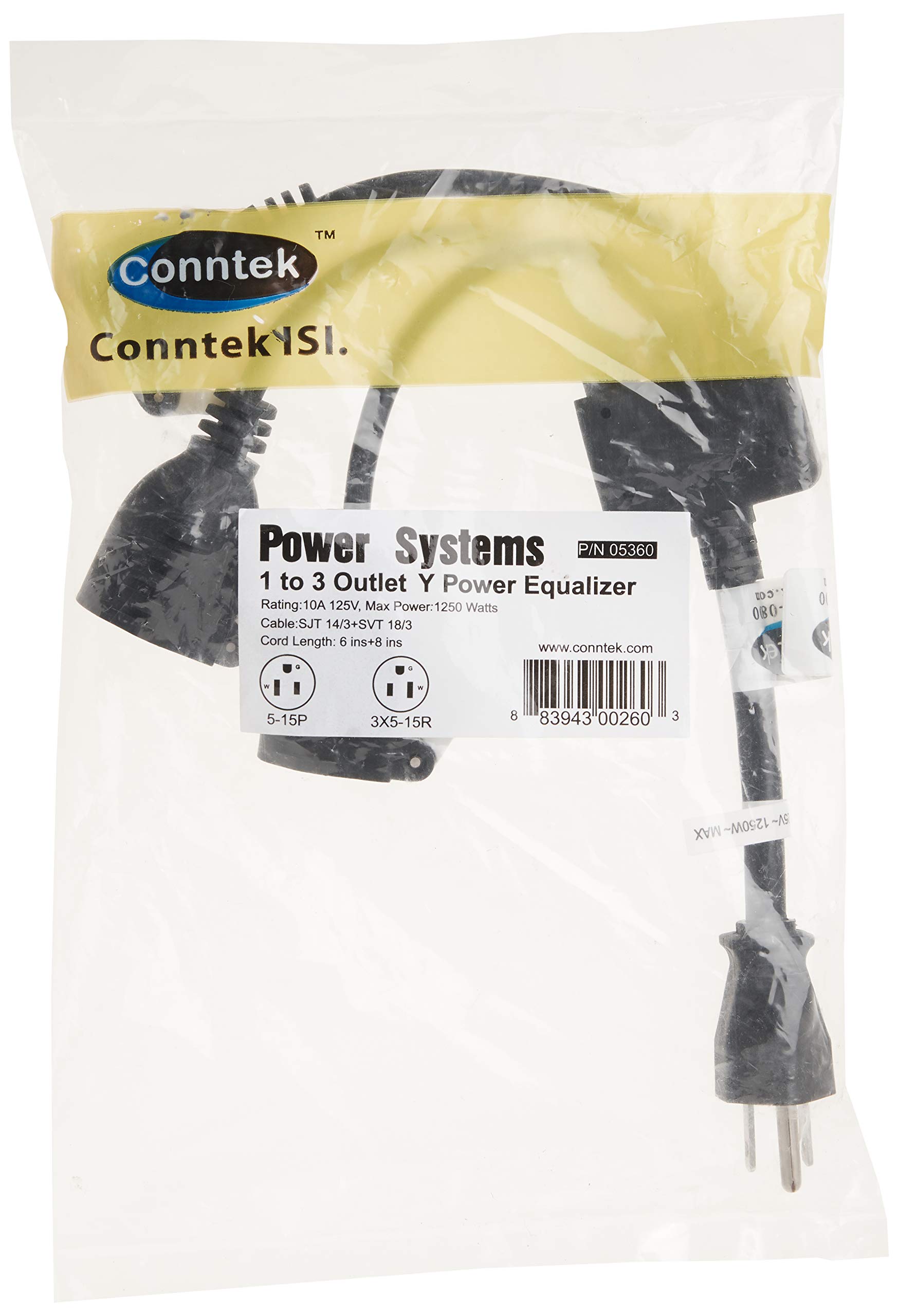 Conntek 05360 1 to 3 Power Splitter with Snap Pop, 14 inches