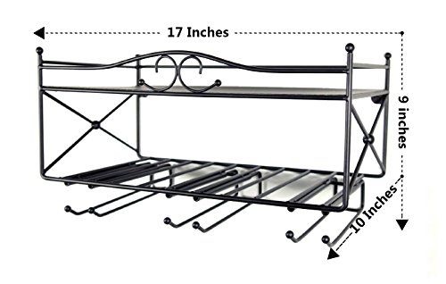 Mango Steam 2 Tier Wall Mounted Wine Rack with Stemware Holder - for Kitchen, Bar, & More
