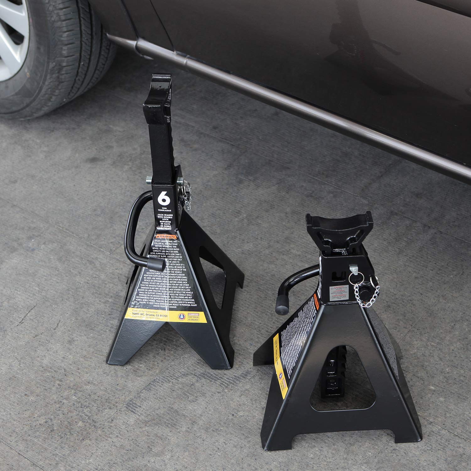 BIG RED AT46002ABR Torin Double Locking Steel Jack Stands, 2 Pack, 6 Ton (12,000 lb), Black