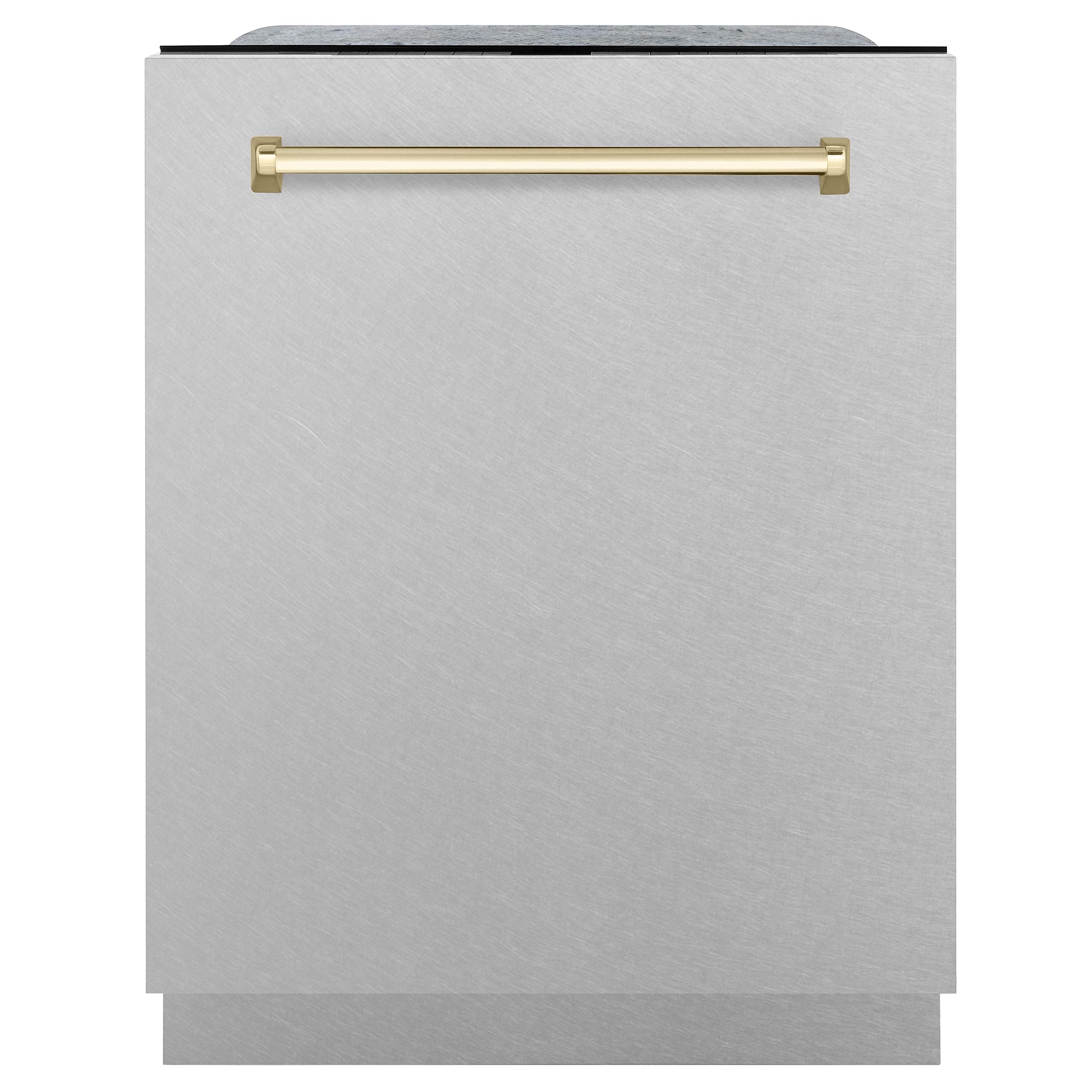 ZLINE Autograph Edition 24" 3rd Rack Top Touch Control Tall Tub Dishwasher in Fingerprint Resistant Stainless Steel with Gold Handle, 45dBa (DWMTZ-SN-24-G)