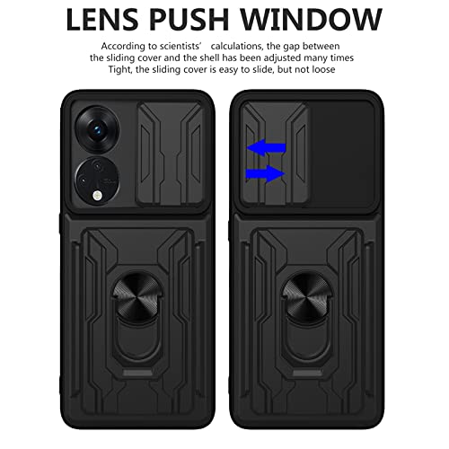 CCSmall for Oppo Reno8 T 5G Case with Slide Camera Cover, Heavy Duty Protective with Ring Kickstand & Card Holder Cell Phone Case for Oppo Reno8 T 5G LJK Red