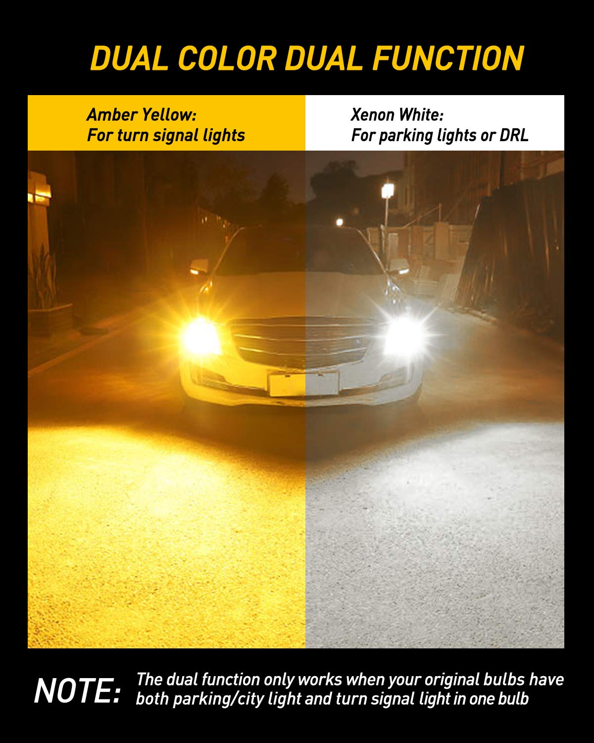AUXITO White and Amber Dual Color Switchback 3157 3155 3457 4157 LED Bulbs with Projector 3030 Chipsets for Car Turn Signal Lights Parking Lights, (Pack of 2)