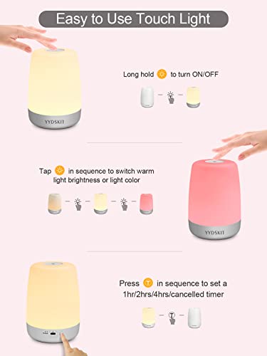 YYDSKIT Night Light for Kids Baby Nursery 200hrs Rechargeable Touch 3Dimming 5Color Changing Lamp 3Timers Portable