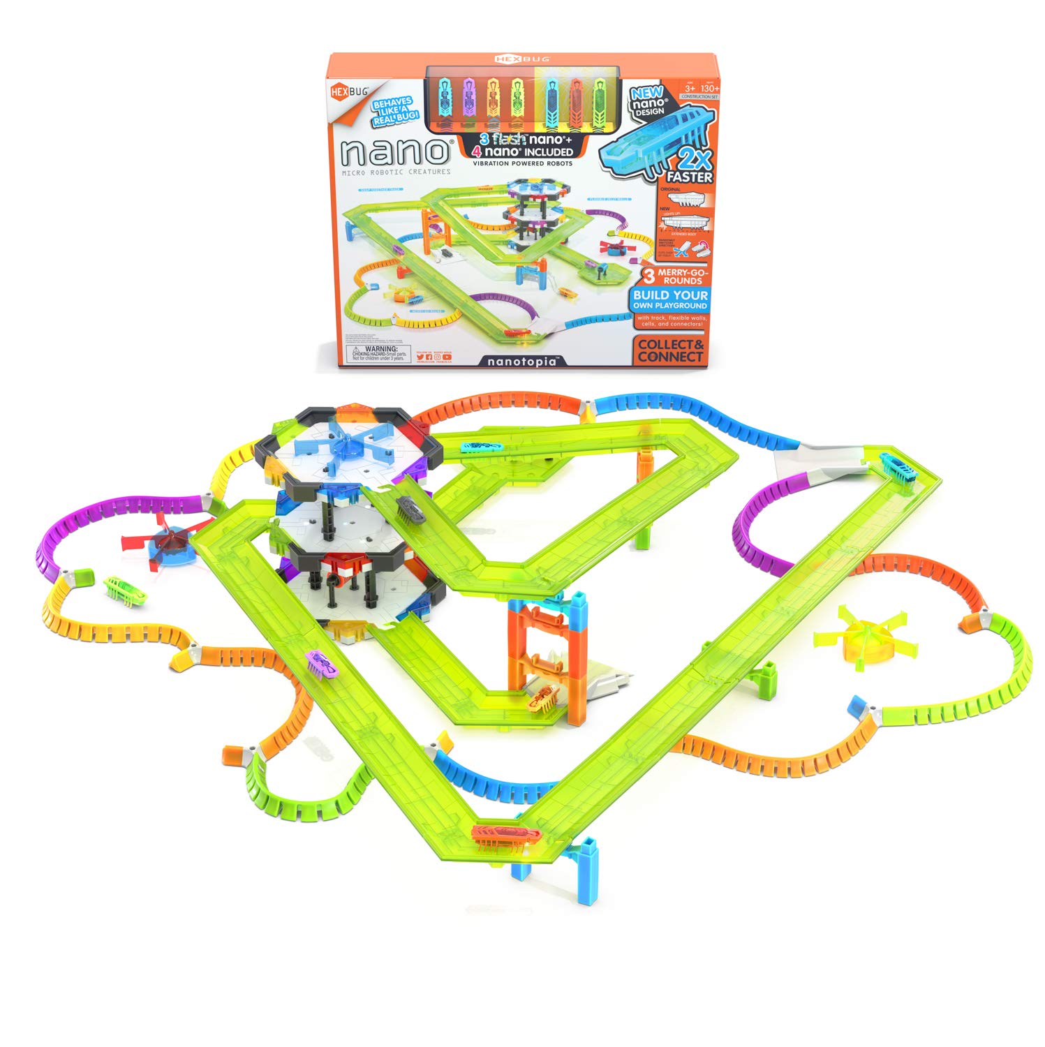HEXBUG Flash Nano nanotopia - Colorful Sensory Playset for Kids - Build Your Own Playground - Over 130 Pieces and Batteries Included Old Version