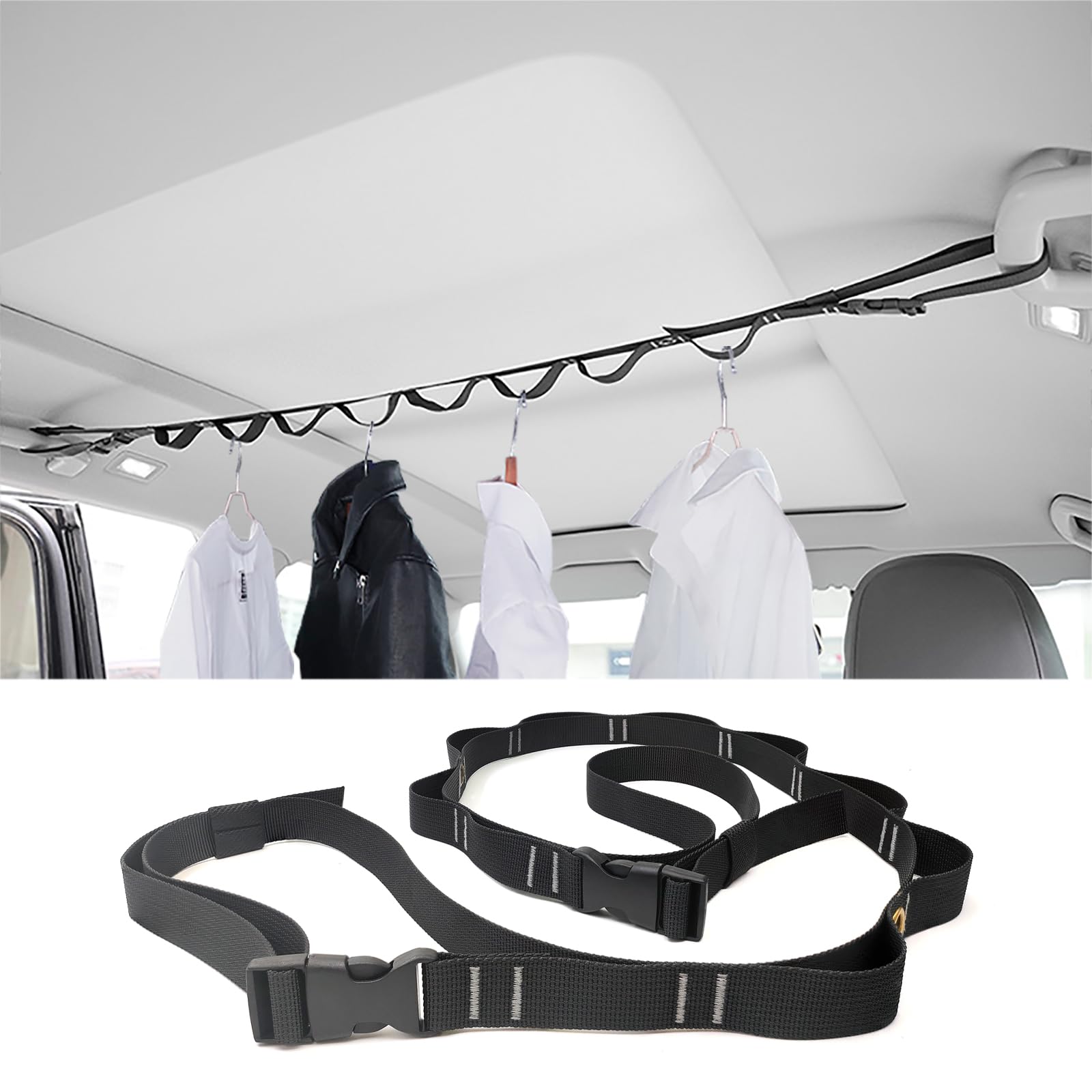 Car Clothes Hanger Bar, Adjustable Car Travel Clothesline, Travel Convenient Clothesline, Easy to Store Car Clothes Organizer for Small Cars, Vans, Hotels, Outdoor