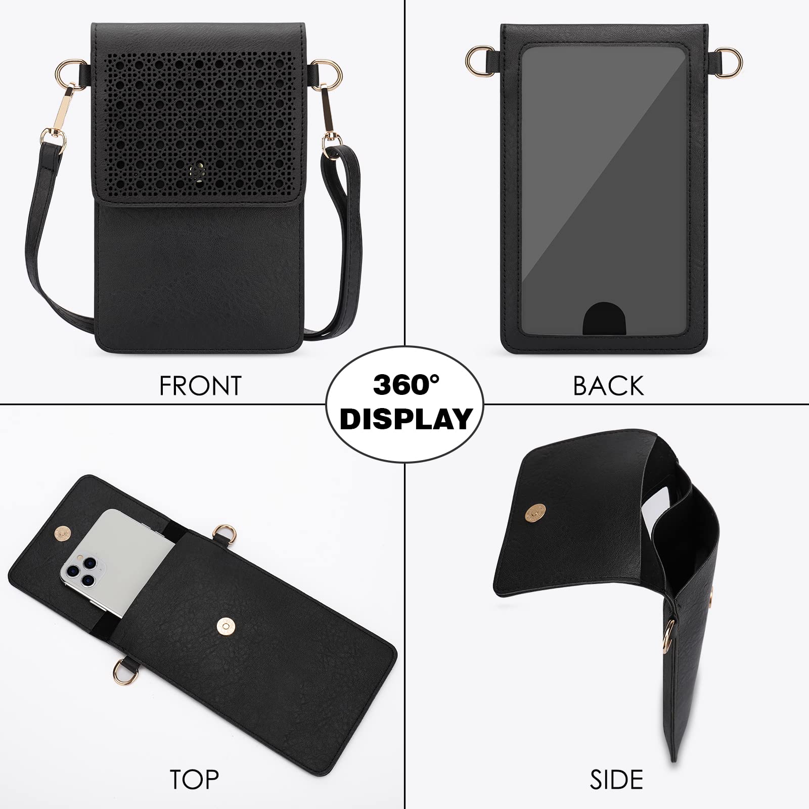 MILEGI Cell Phone Purse, Small Purses for Women Crossbody Touch Screen Purse Valentine's Day Bag for Her(Black)