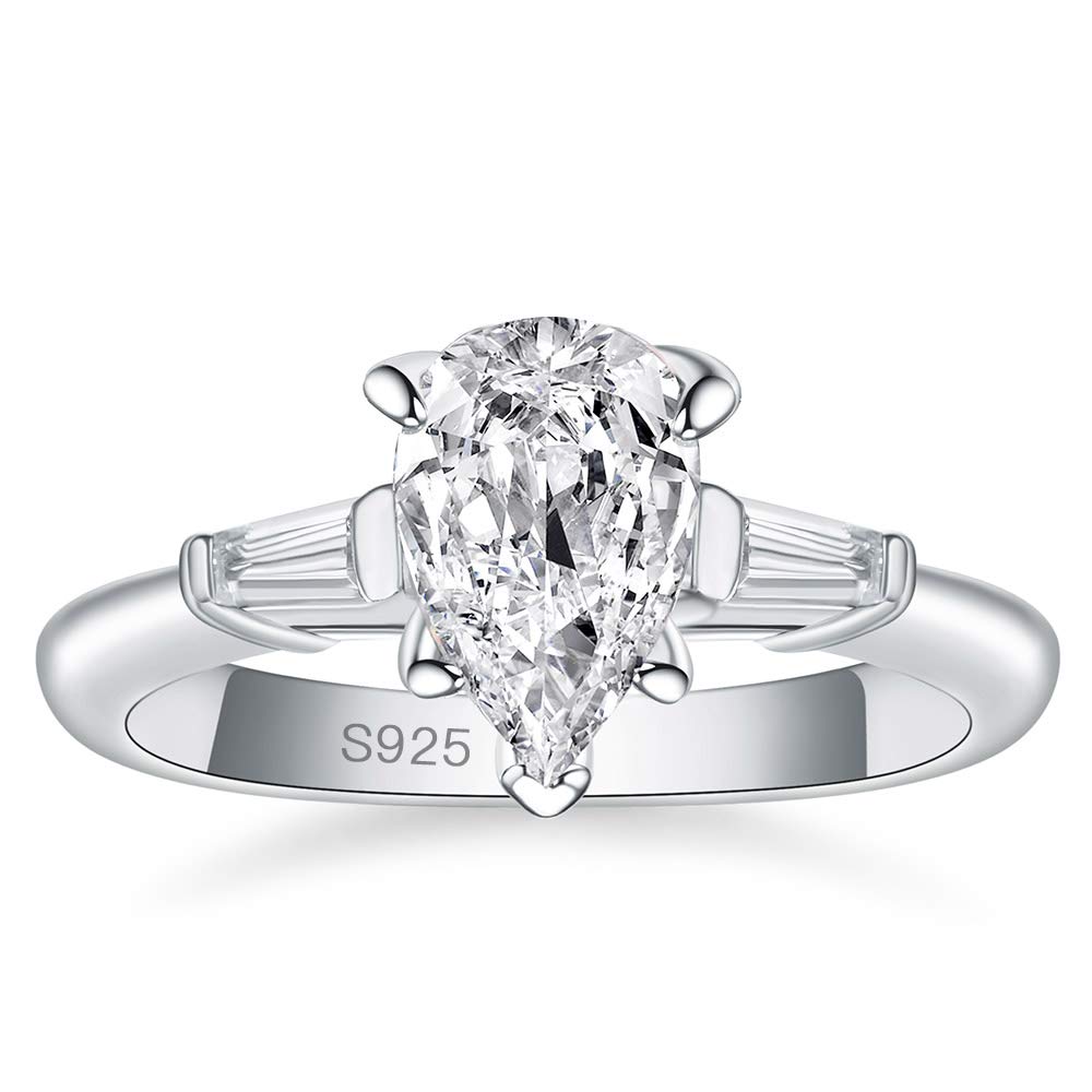AVECON 925 Sterling Silver Solitaire Engagement CZ Ring Pear Cut 5A Cubic Zirconia Wedding Ring for Women Size 7