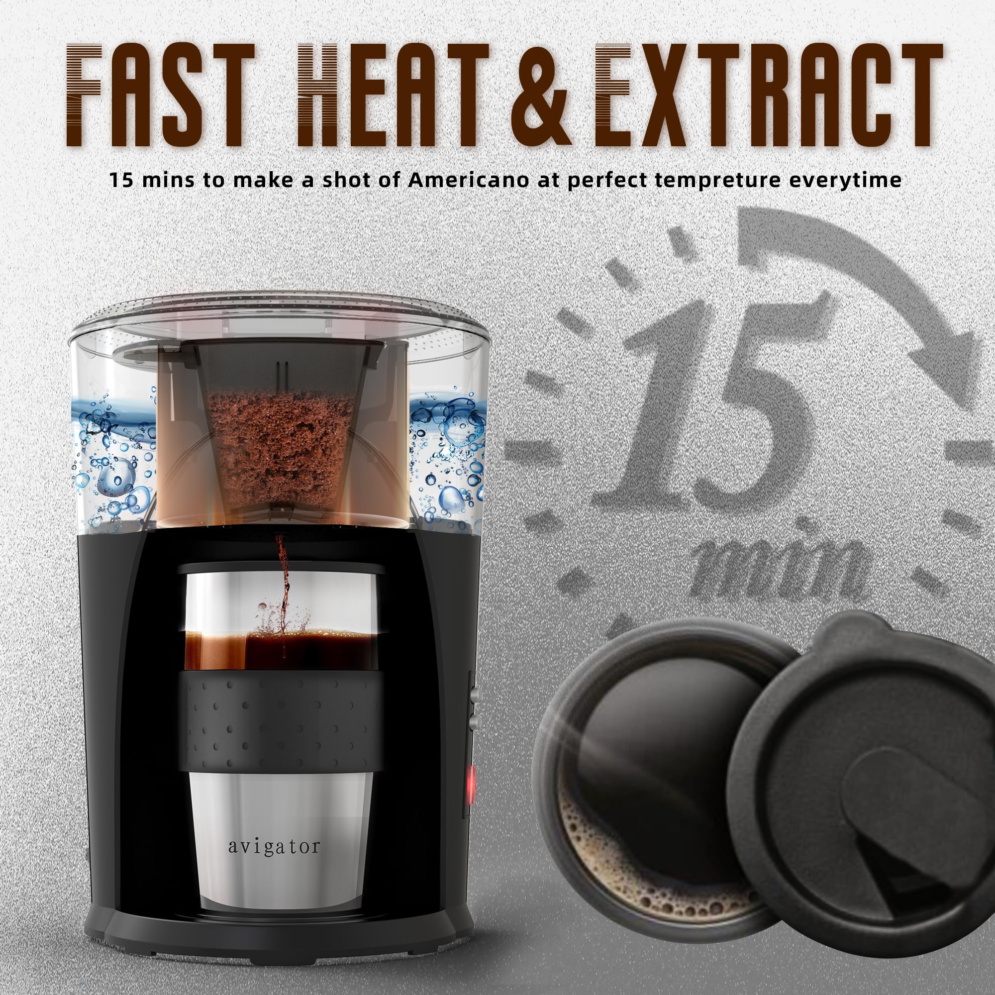 avigator Portable Coffee Maker, 12V Car Coffee Maker, Travel Coffee Machine Fits Car Cigarette Lighter Plug, Auto Shut Off, Ground Coffee Maker for Driving Camping&RV(Silver Black)