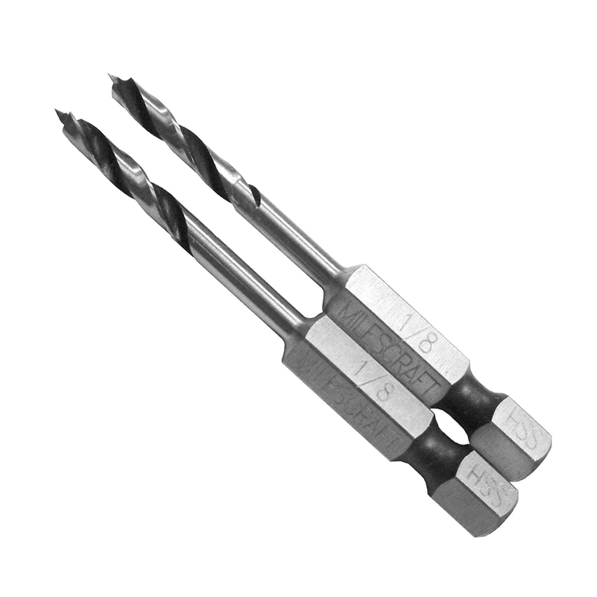 Milescraft 2302 1/8-Inch Brad Point Stubby Bits for Wood Drilling