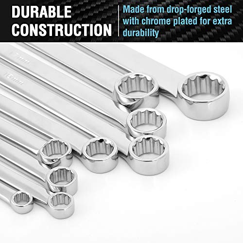 DURATECH Extra Long Ratcheting Wrench Set, Combination Wrench Set, Metric, 9-Piece, 8,10,12,13,14,16,17,19,22mm, CR-V Steel, with EVA Foam Tool Organizer