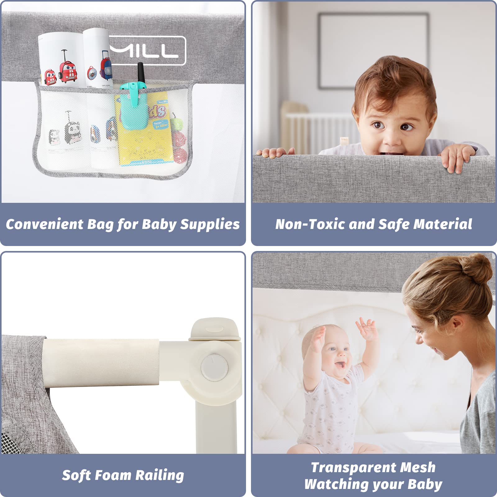Bed Rail for Toddlers, Bed Guard Rail for Full Size Queen King Twin Bed for Toddlers and Baby (Grey,1 Piece, 54")
