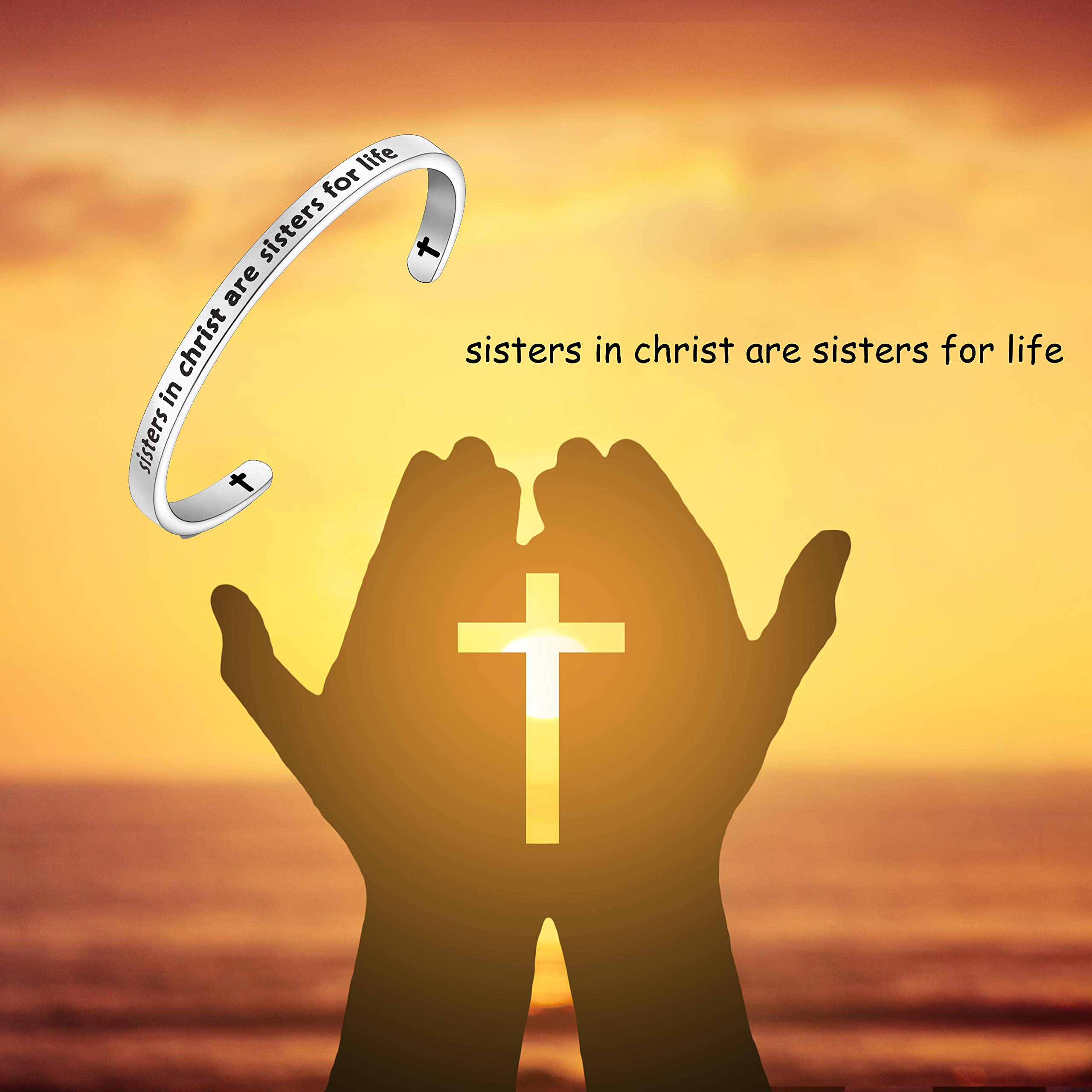 BAUNA Bracelet for Sister Metal Open Cuff Bangle Jewelry Christian Inspirational Gifts