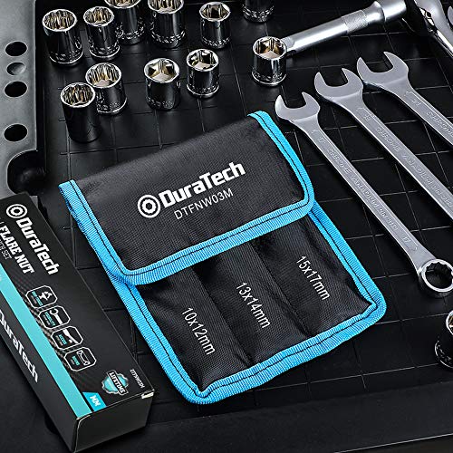 DURATECH Flare Nut Wrench Set, Metric, 3-piece, 10, 12, 13, 14, 15, 17mm, CR-V Steel, Organizer Pouch Included