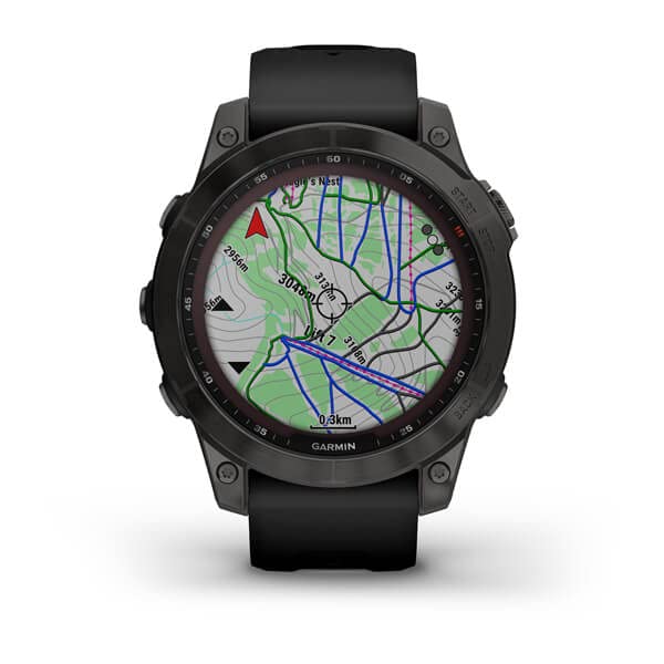 Garmin Fenix 7 Sapphire Solar Edition Smart Watch Carbon Gray DLC Titanium w Black Band (47mm) + Wireless Headphones + Watch Charging Stand + USB Car/Wall Adapter + 6TH AVE Cleaning Kit (010-02540-20)