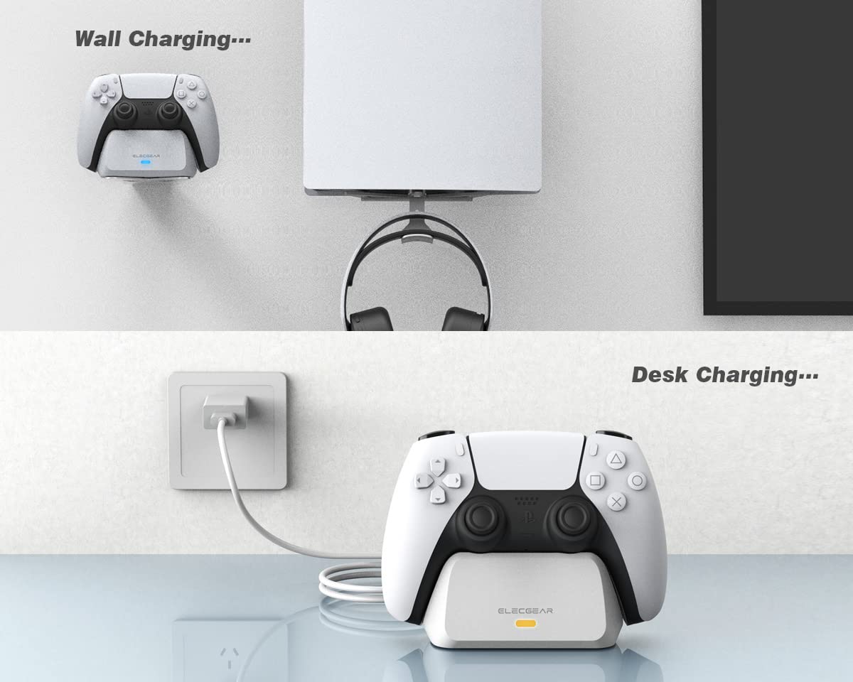 ElecGear Solo Charging Dock for PS5 Controller, Wall Mount and Desktop Dual Purposes USB Charger Stand Docking Station for Single Playstation 5 DualSense Wireless Controller