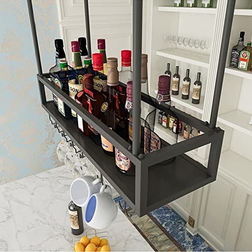 Ceiling Hanging Wine Rack Glass Bottle Goblets Display Holder Storage Shelf Adjustable Industrial Black Wine Wall Mounted Racks Bar Unit Floating Shelves (Size : 80x25x21cm)