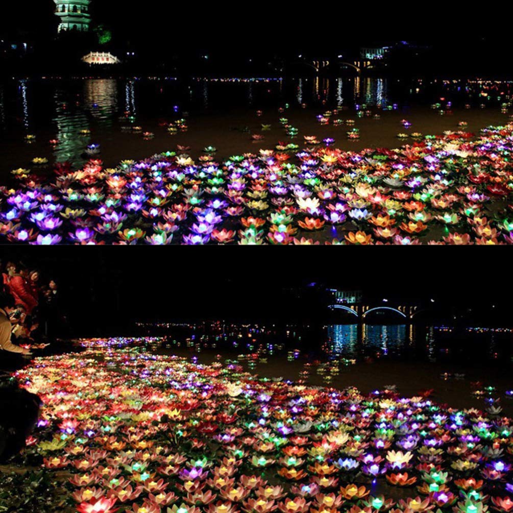 SOLUSTRE 5pcs floating lotus flowers Flower Night Lamp floating lantern LED floating candle light nativity decor flashing plastic lotus LED water lotus light flickering candles lily Battery