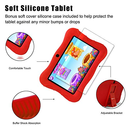 Contixo 7 Inch Kids Learning Tablet - Parental Control 32GB Android 11, for at Home School Children Infant Toddlers - Pre-Loaded Disney E-Books Apps, Child-Proof Case, Great Gift for Children (Red)