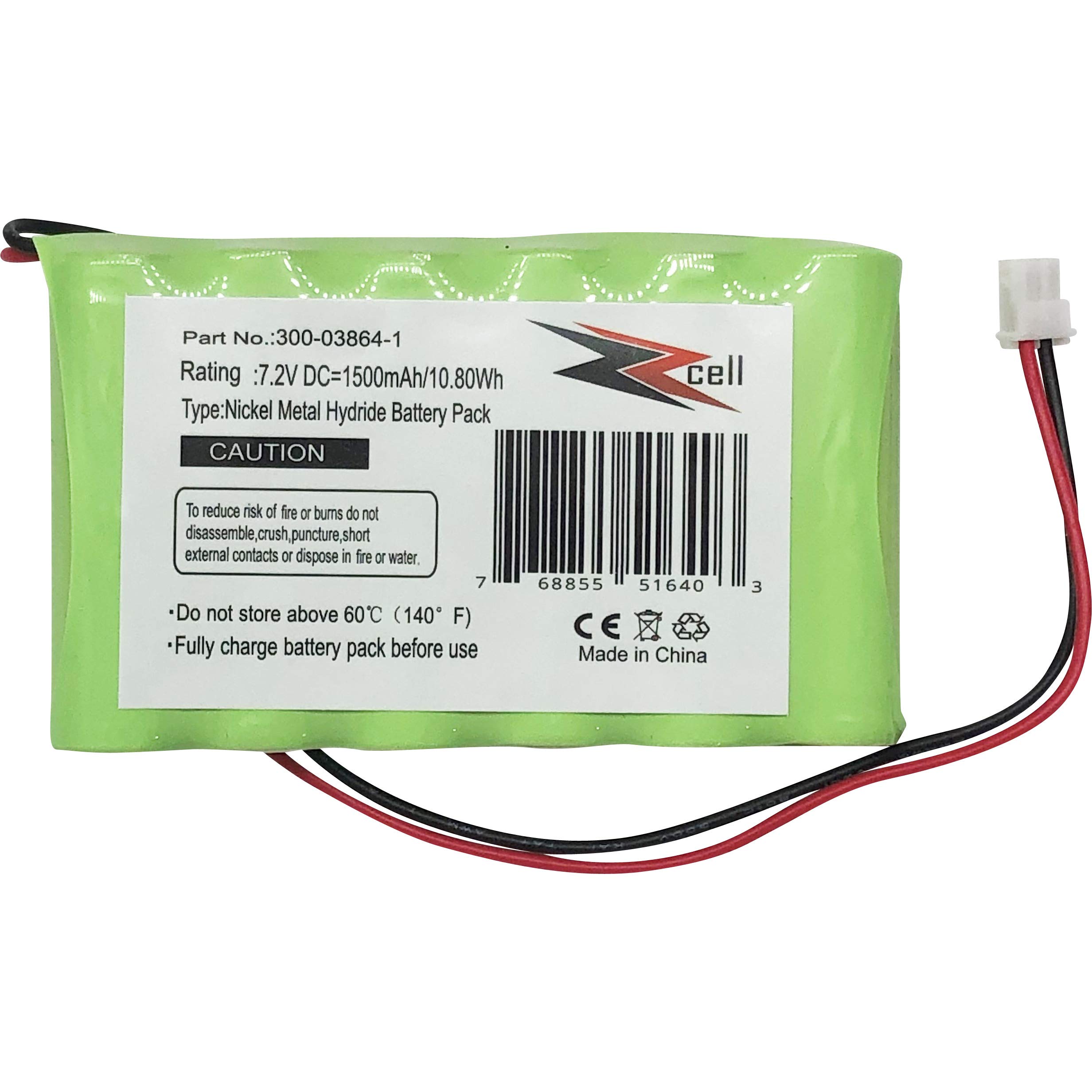 ZZcell 2-Pack Battery for Honeywell Alarm 300-03864-1, Lynx L3000, Lynx L5000, Lynx L5100, ADEMCO 300-03865, 7.2V, 1500mAh (NOTE: Please Check Part Number Before Purchase -Battery Connector- 2 Prong)