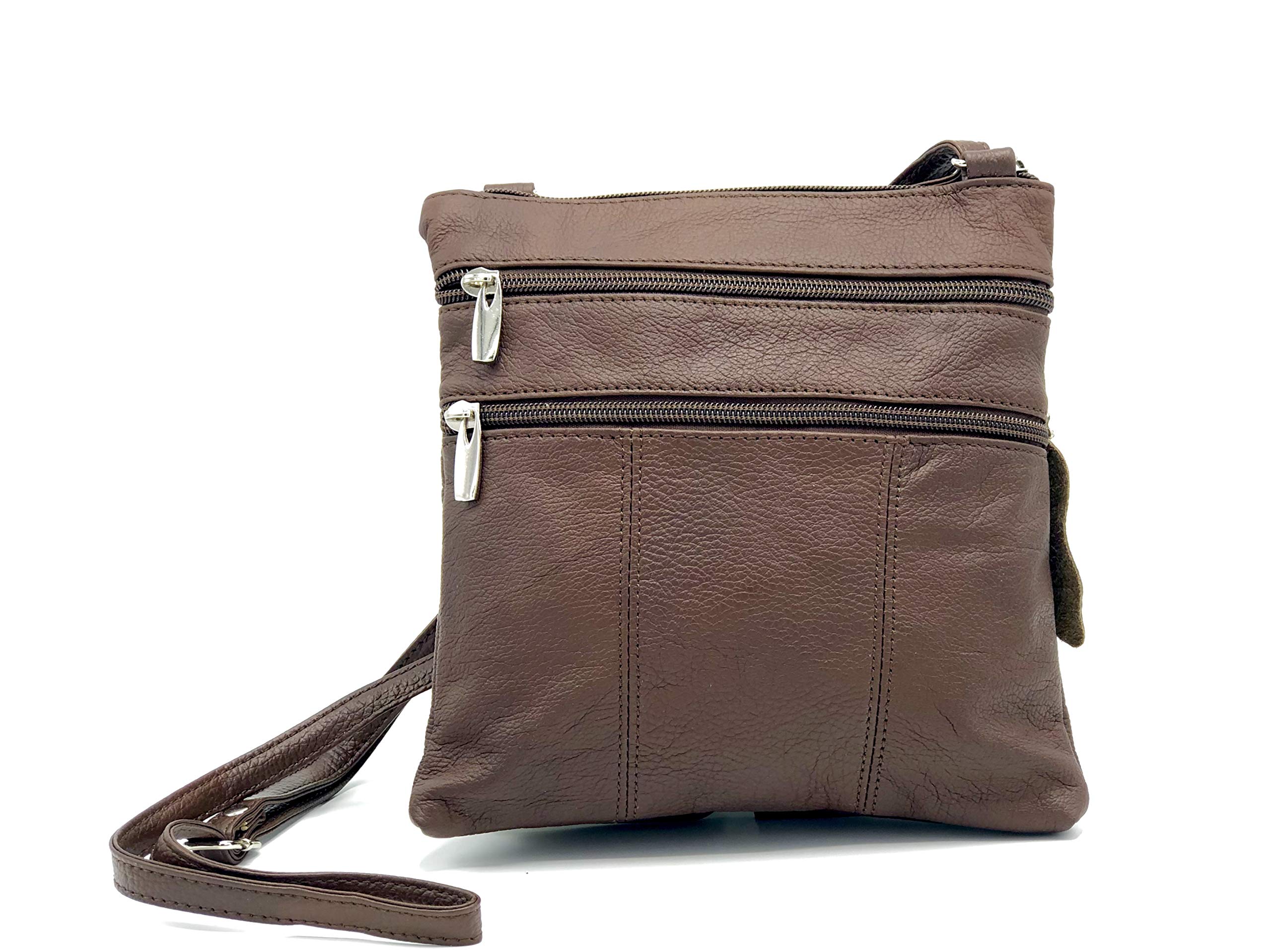 Goson Leather Crossbody Mini Purse Organizer Travel Bag - Hand Crafted Brown Cowhide Leather Purse
