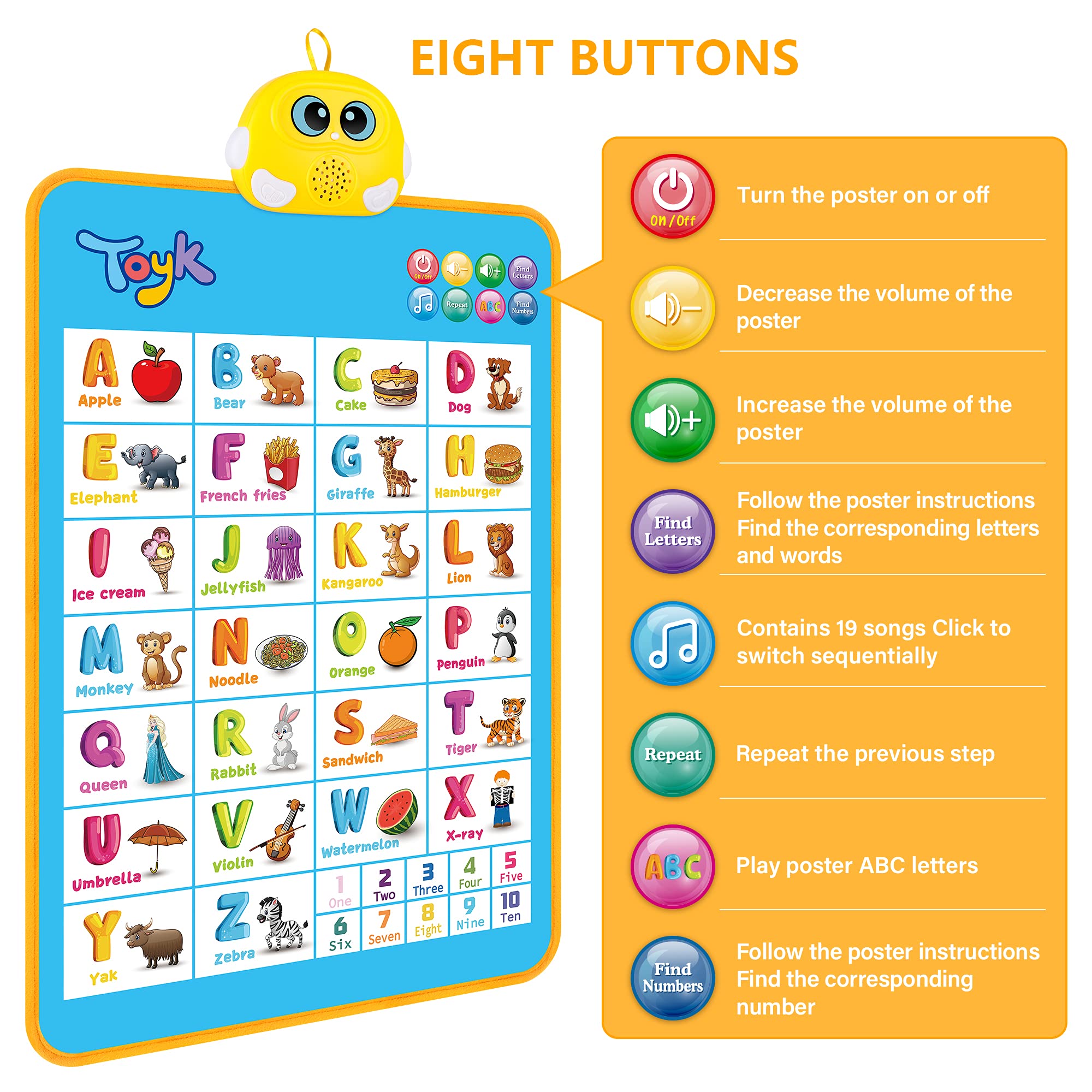 Electronic Alphabet Wall Chart, Talking ABC, 123s, Music Poster, Interactive Educational Toddler Toy, Gifts for Age 1 2 3 4 5 Year Old Boys Girls, Kids Fun Learning at Daycare, Preschool, Kindergarten