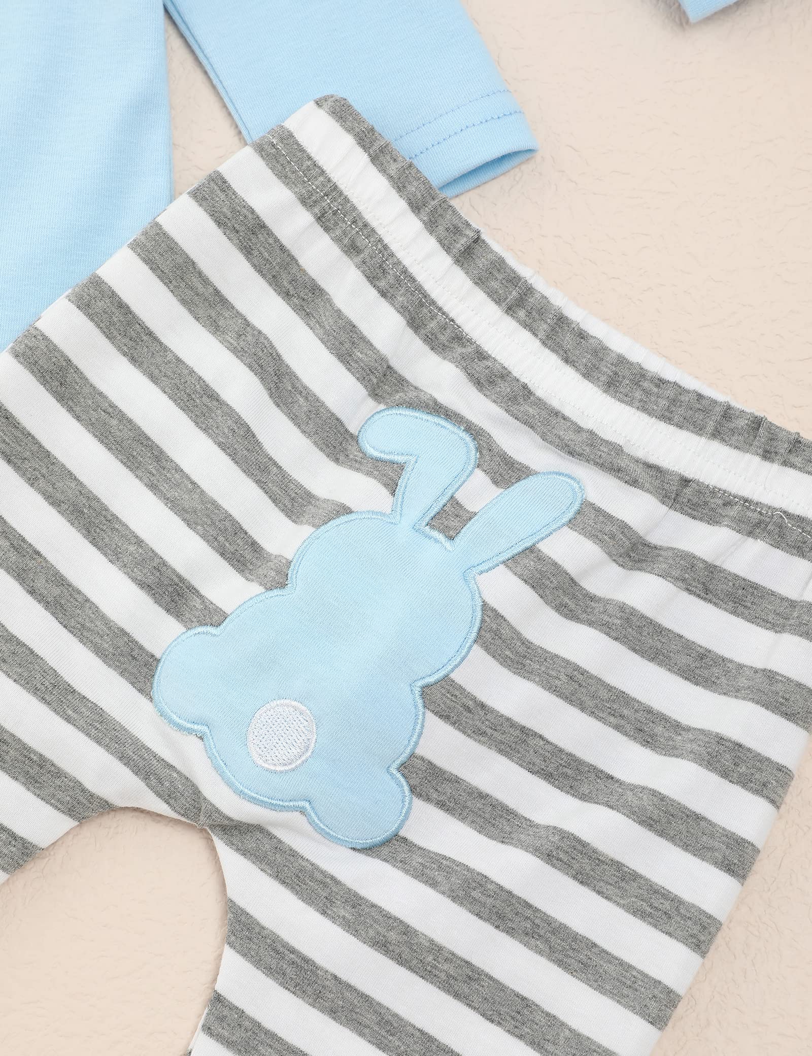 Gavol My First Easter Baby Boy Outfit Rabbit Romper+Stripe Pants +Rabbit Ear Hat 3pcs Clothing Set 0-12months