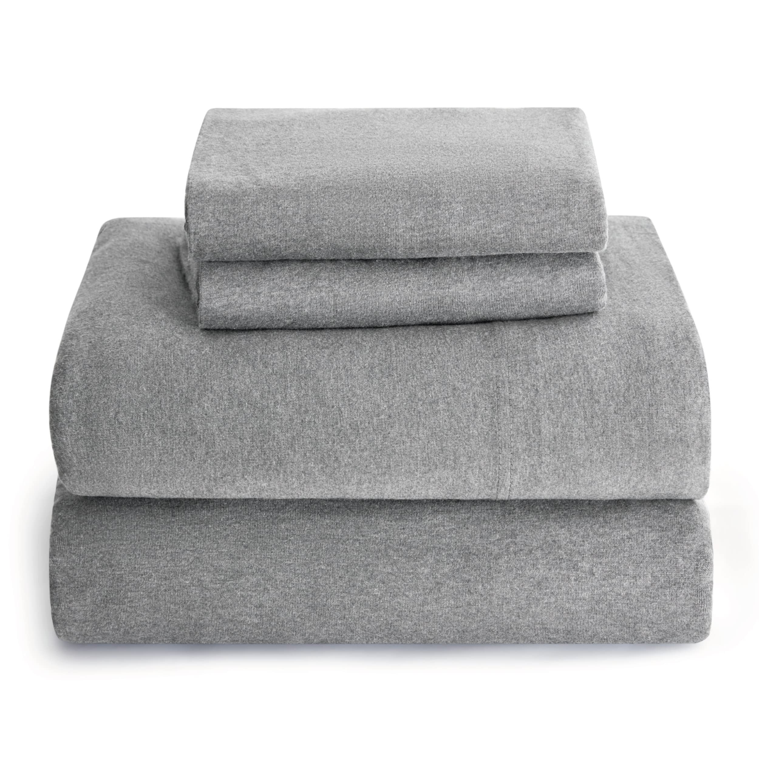 Bedsure Jersey Knit Sheets Queen Set - 100% Cotton T Shirt Bed Sheets for Queen Size Bed, Light Grey, 4 PC Cotton Stretchy Sheets