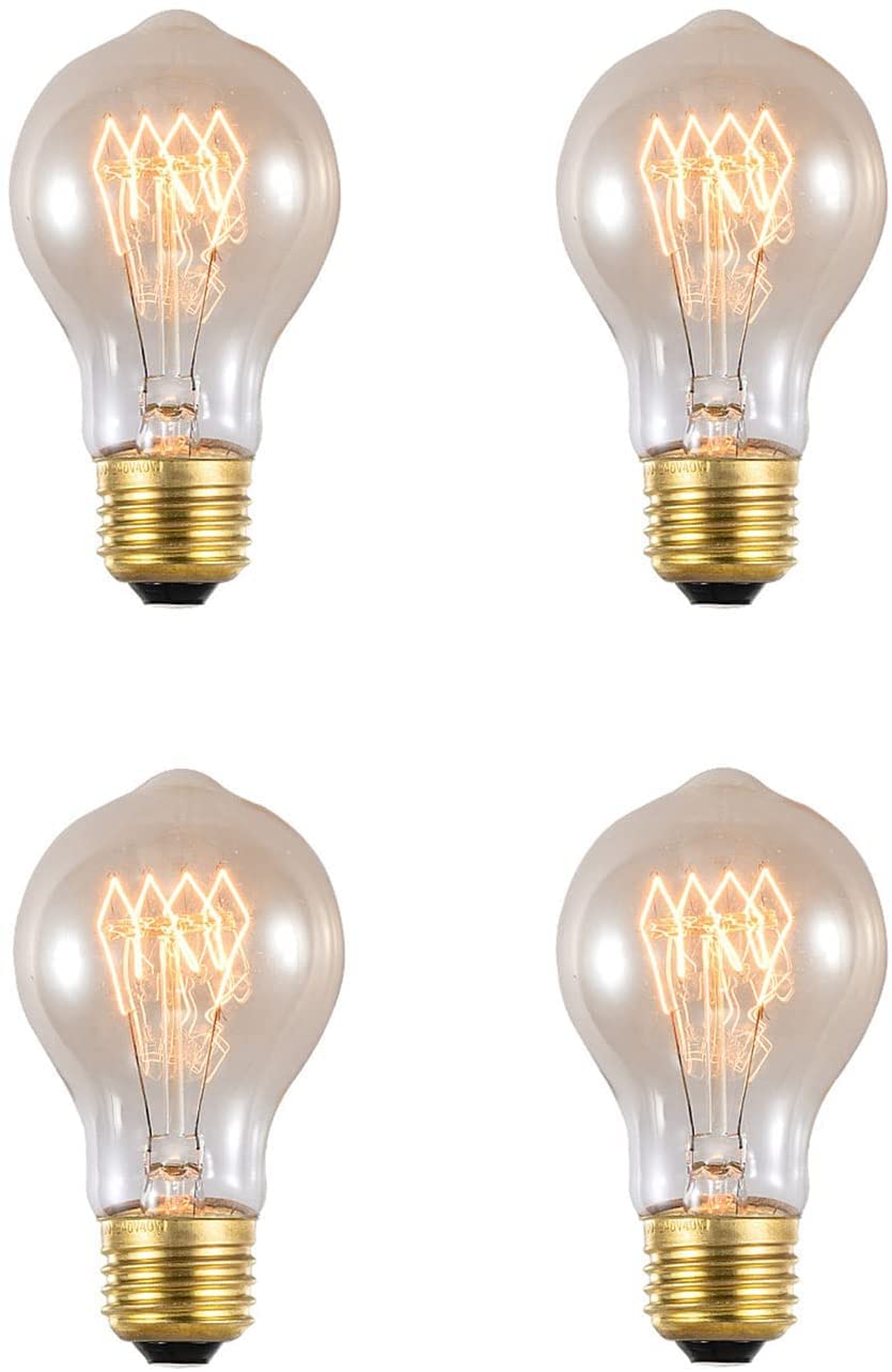Lxcom Lighting A19 Vintage Light Bulbs, E26 110V 25W Warm Dimmable Vintage Style Incandescent Light Bulbs for Wall Sconces, Ceiling Light, 4 Pack