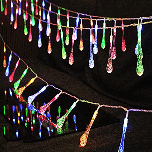 HUADA Solar String Lights Outdoor, LED Raindrop Solar Powered Fairy Lights Waterproof Multicolour Festival Decorative Lighting for Garden Patio Home Fences