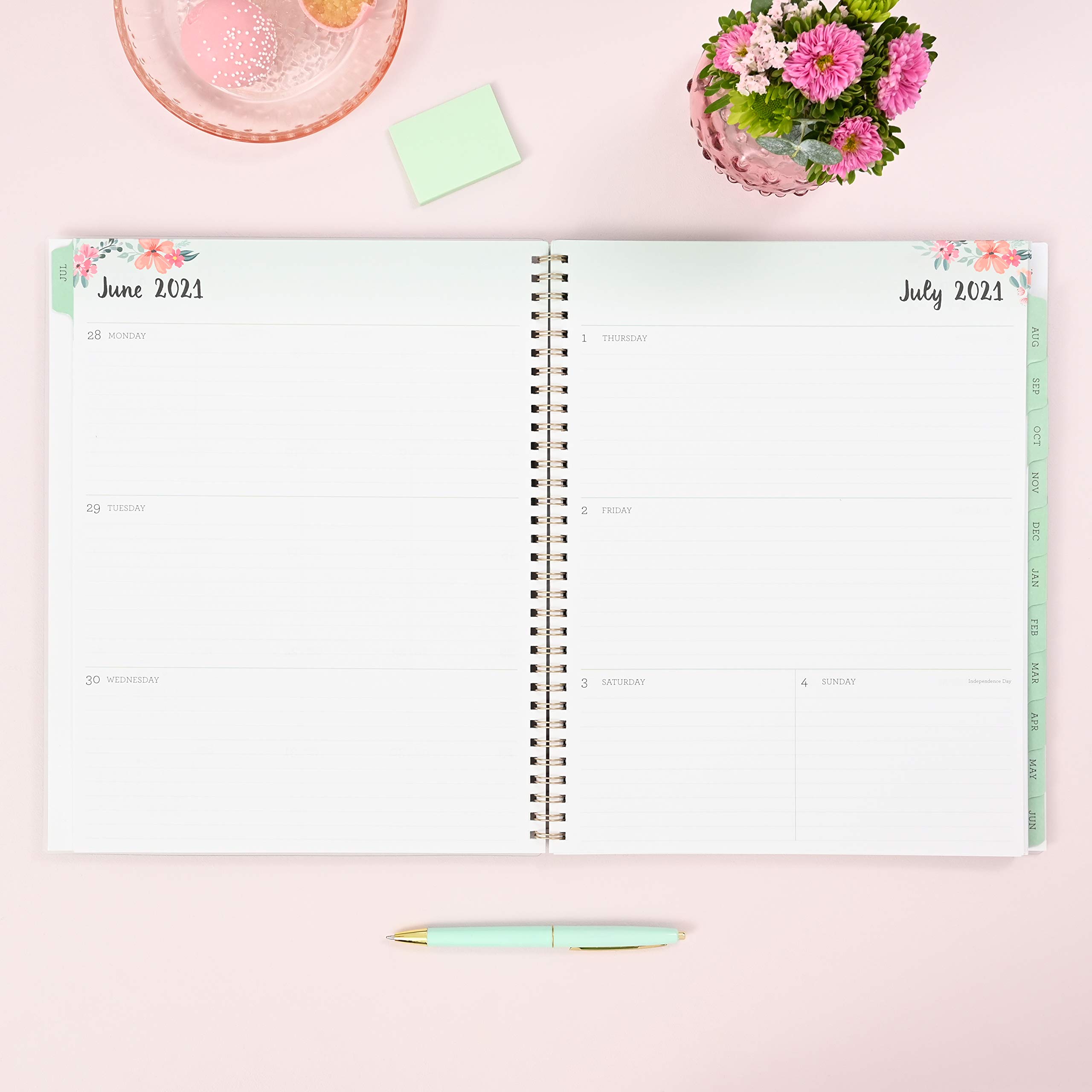 Blue Sky 2021-2022 Academic Year Weekly & Monthly Planner, 8.5" x 11", Frosted Flexible Cover, Wirebound, Laurel (131947)