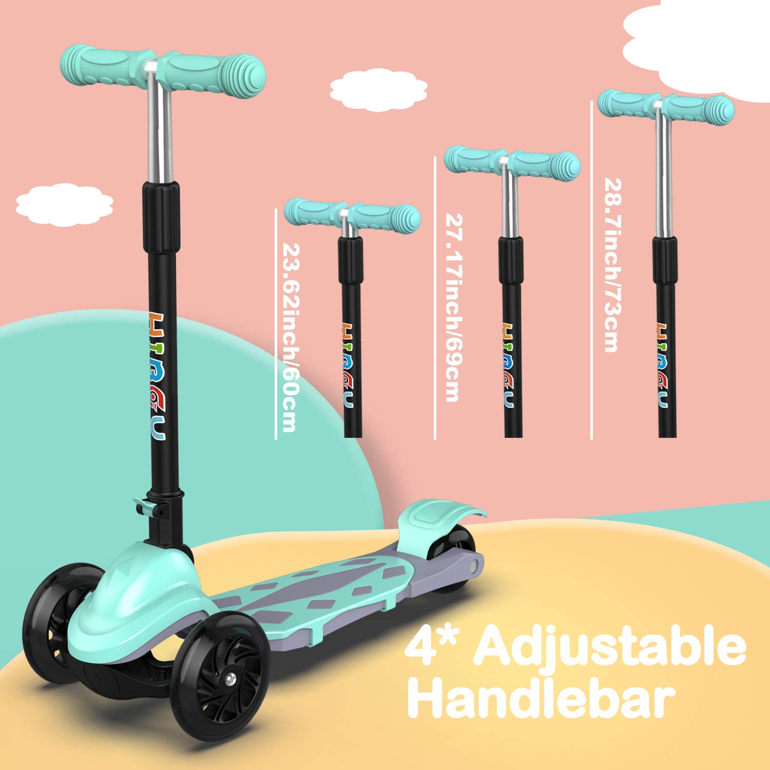 Hiboy Q1 Scooter for Kids - 4 Adjustable Heights, 3 Wheels with 2 LED Light-Up Front Wheels, Foldable Toddler Scooter for Boys and Girls for Age 2+
