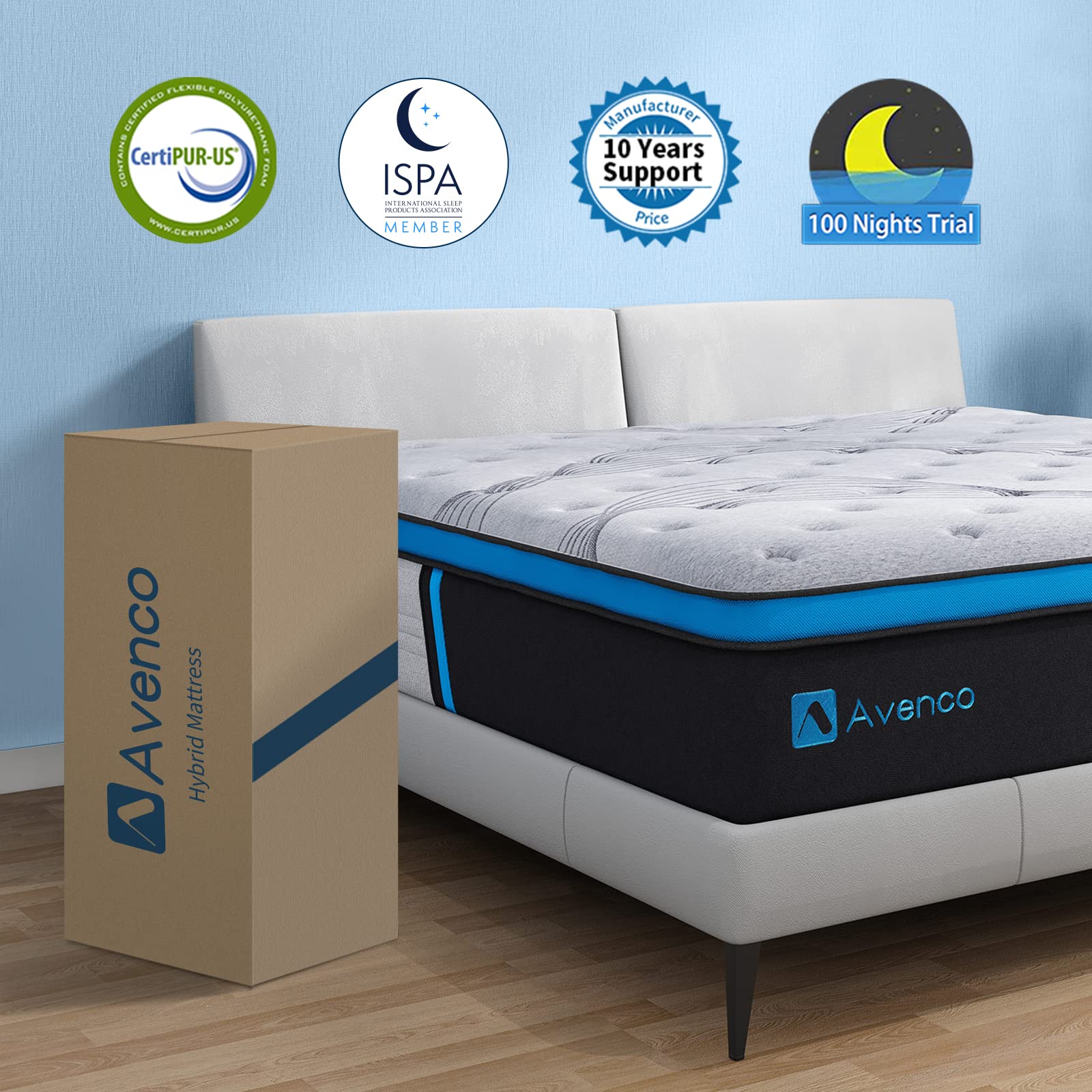 Avenco 12 Inch Hybrid King Mattress in a Box, Medium Firm Pocket Spring and Gel Memory Foam Mattress for King Size Bed, Edge Support, Max Loading 550LBS, CertiPUR-US Certified