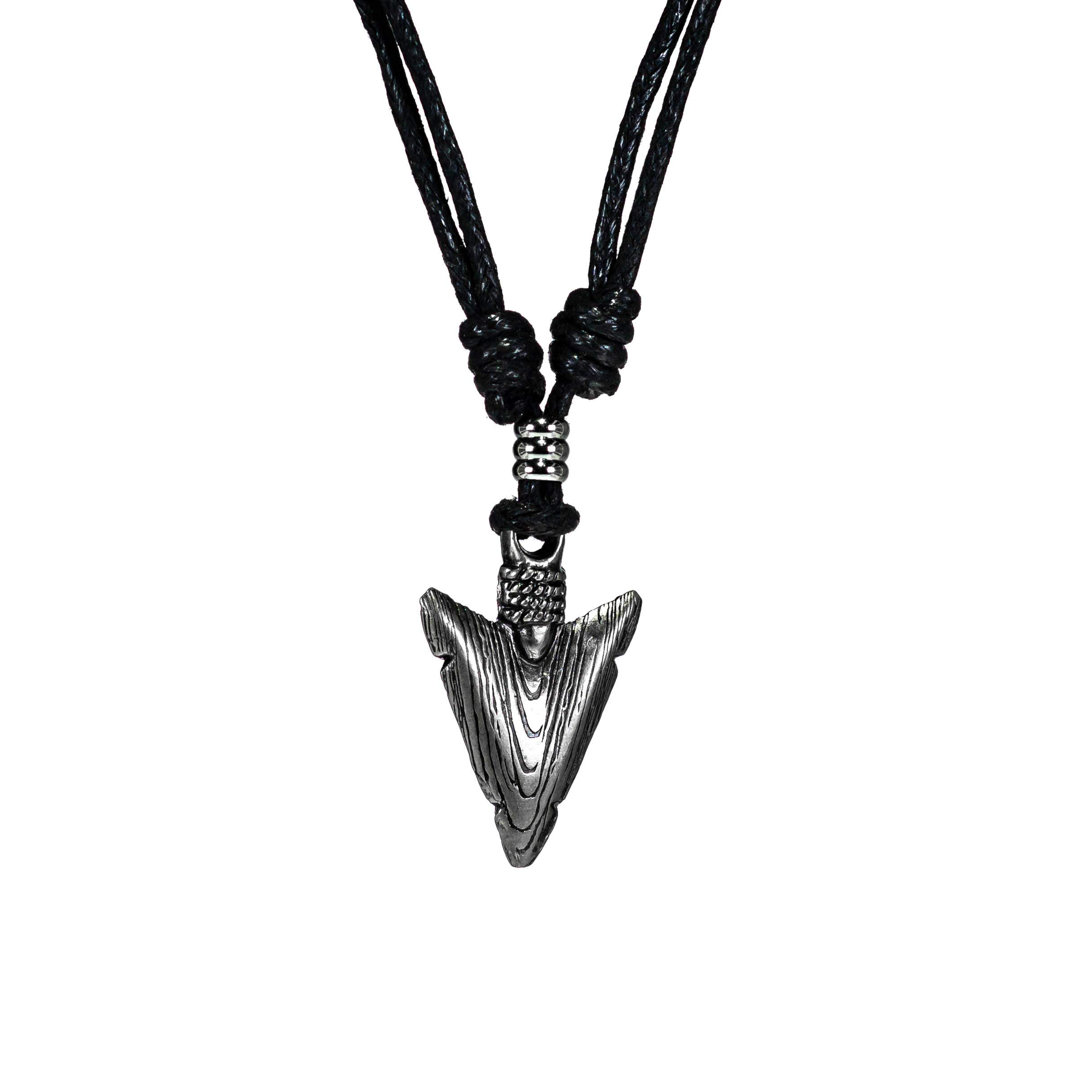 BlueRica Arrowhead on Adjustable Black Cord Necklace (Old Silver Finish)