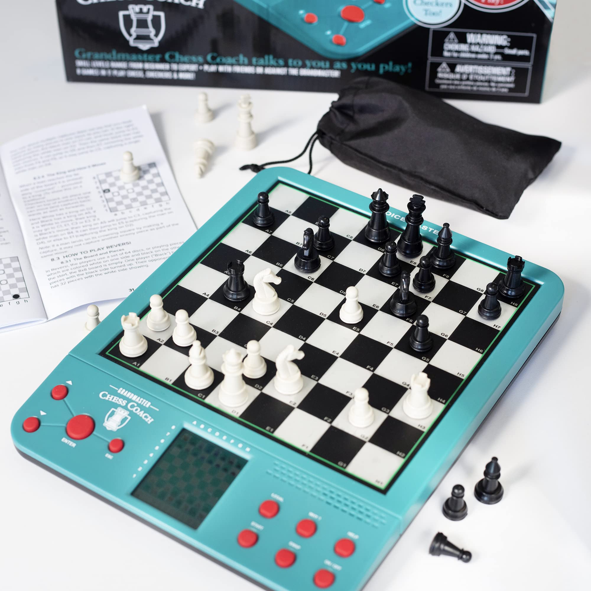 Electronic Grandmaster Chess Game- Play Opponent, or Multi Level Computer, Plus Talking Coach & Preset Exercises- Perfect for Kids & Adults- w 8 Bonus Games (Checkers, Chess, 4-in-A-Row), Gift