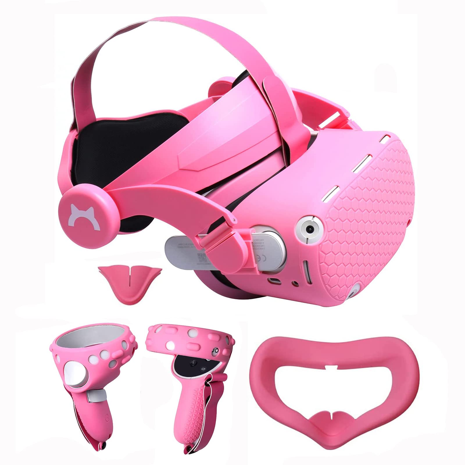 HUAYUWA Adjustable Head Strap with Head Cushion for Oculus Quest 2 VR Accessories, Replacement for Elite Strap Comfortable Protective Headband Enhanced Support and Reduce Head Pressure in VR, Pink