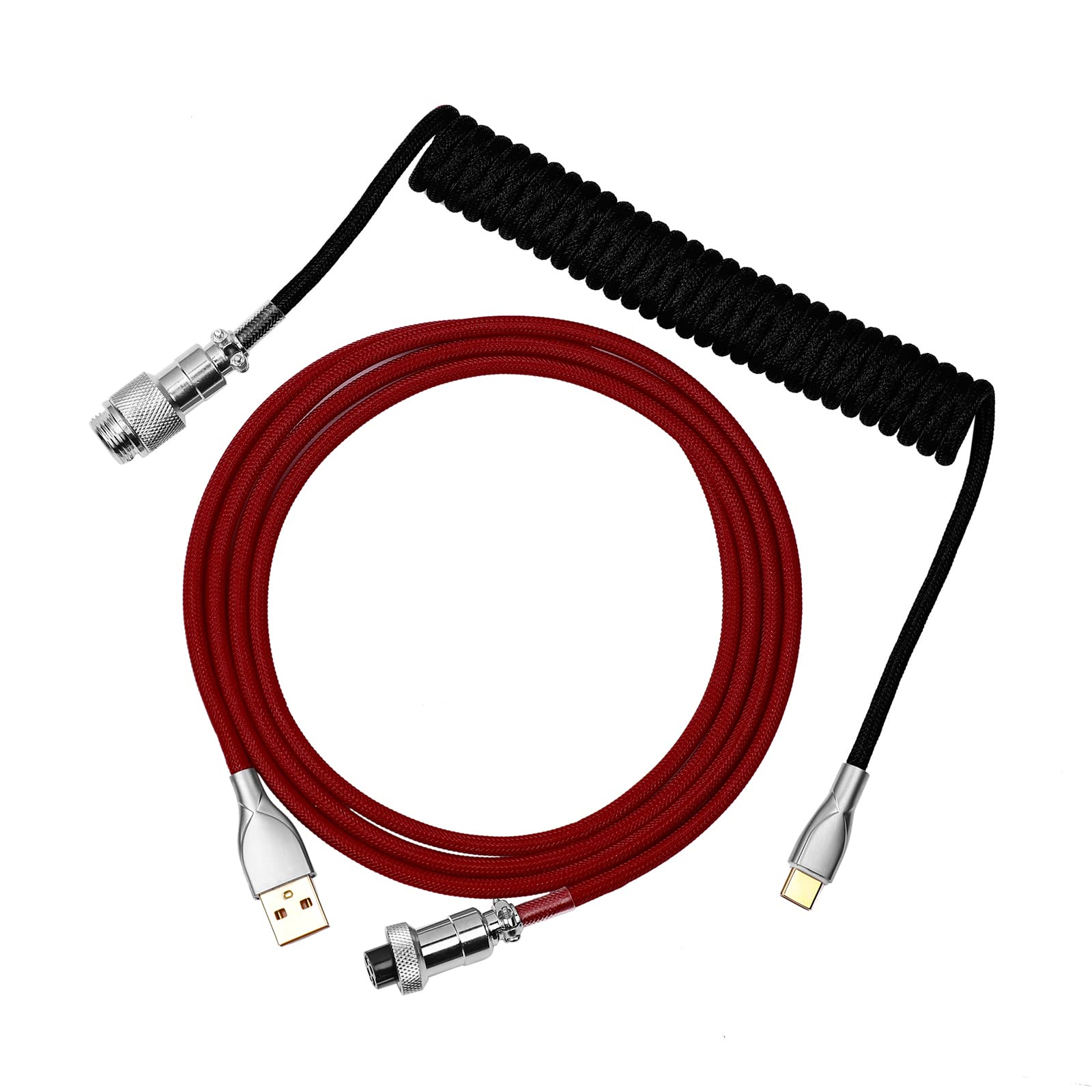 EPOMAKER MIX 1.8m Coiled Type-C to USB A TPU Mechanical Keyboard Space Cable with Detachable Aviator Connector for Gaming Keyboard and cellphone (Black&Red)