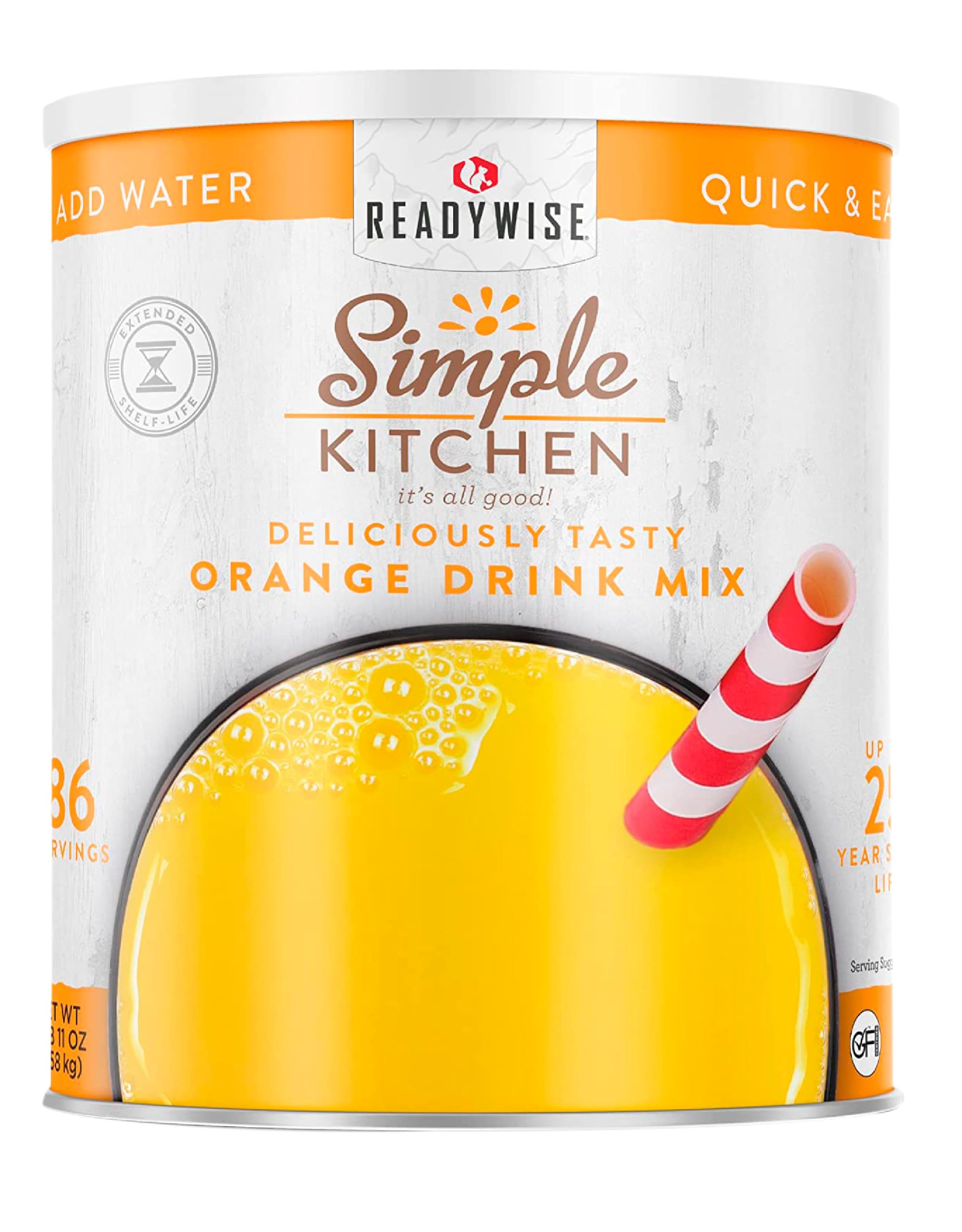 READYWISE - Simple Kitchen, Orange Drink Mix, 86 Servings, Healthy, Powdered Drink Mix, Healthy Drinks, Emergency Food Supply, 10 Can