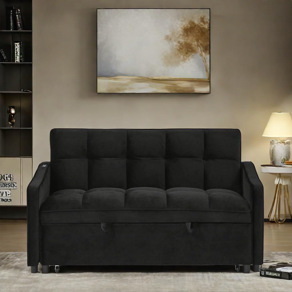 ChicFurnit Sofa Bed, Loveseat, Sofa Bed with Pull-Out Bed, Comfy Couch with TypeC and USB Charging, Reversible Sectional Couches with Adjsutable Back for Living Room, Office & Home Apartment, Grey