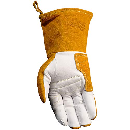 Caiman Premium Goat Grain TIG/Multi-task Welding Gloves, Split Cowhide Back, 4-inch Kontour Wrist Cuff, Unlined, Kevlar Sewn, White/Gold, Small (1540-3)
